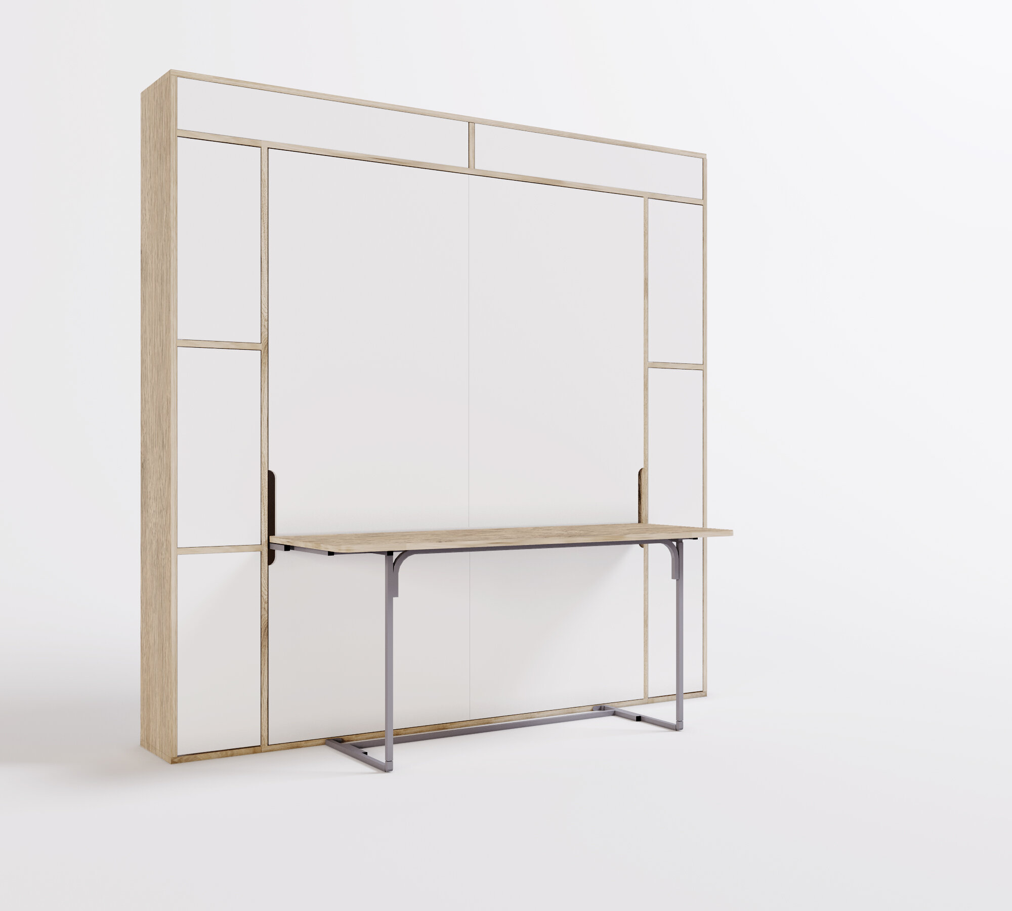 Шкаф кровать-трансформер со столом Летто Таволо 1600 Форма с расширенными полками Лайт Сканд