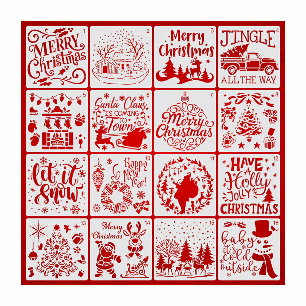 Набор из 16 шаблонов рождественской росписи, шаблоны ручной работы, шаблоны рисования