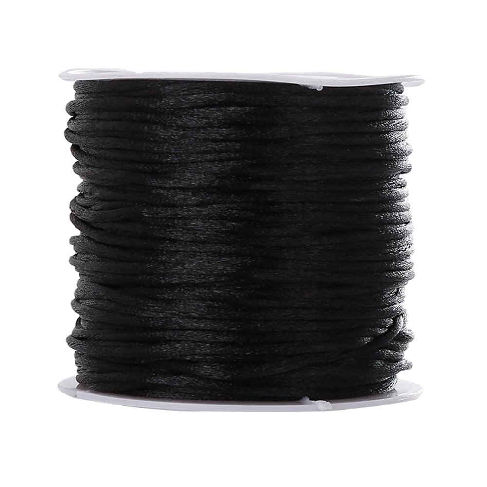 1,5 мм, 20 м/рулон, красочный нейлоновый шнур, хлопковая нить, атласная нить для плетеного браслета, китайского узелка, изготовления ювелирных изделий, плетеная плетеная бисером Черный, 1