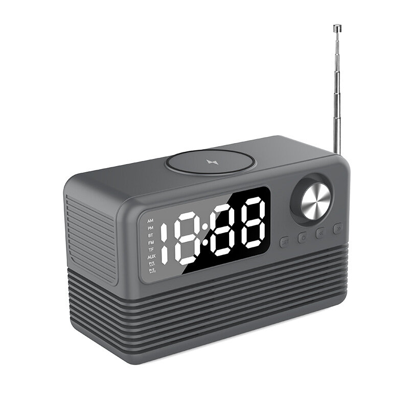 Беспроводная колонка AFK BT509 — 2×10 Вт, Bluetooth 5.3, 15 Вт беспроводная зарядка, двойной будильник, TF, FM, дисплей