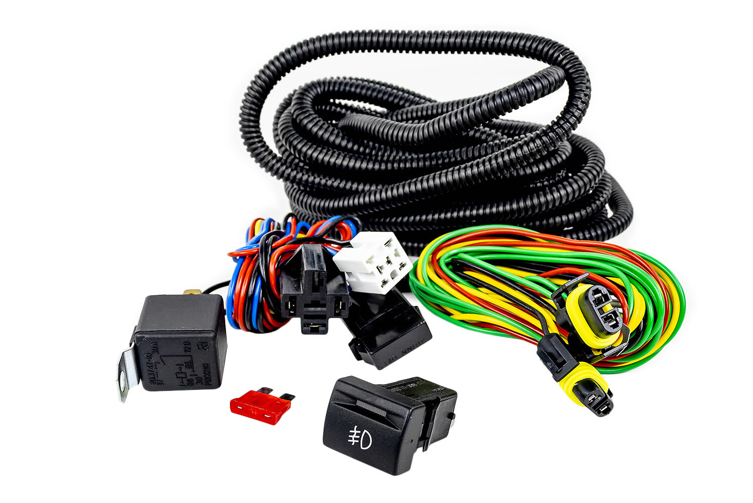 Комплект проводки ПТФ в гофре, кнопка с белой подсветкой ML на Лада Гранта FL, Нива 4х4 с 2019 г. в, Нива Легенд