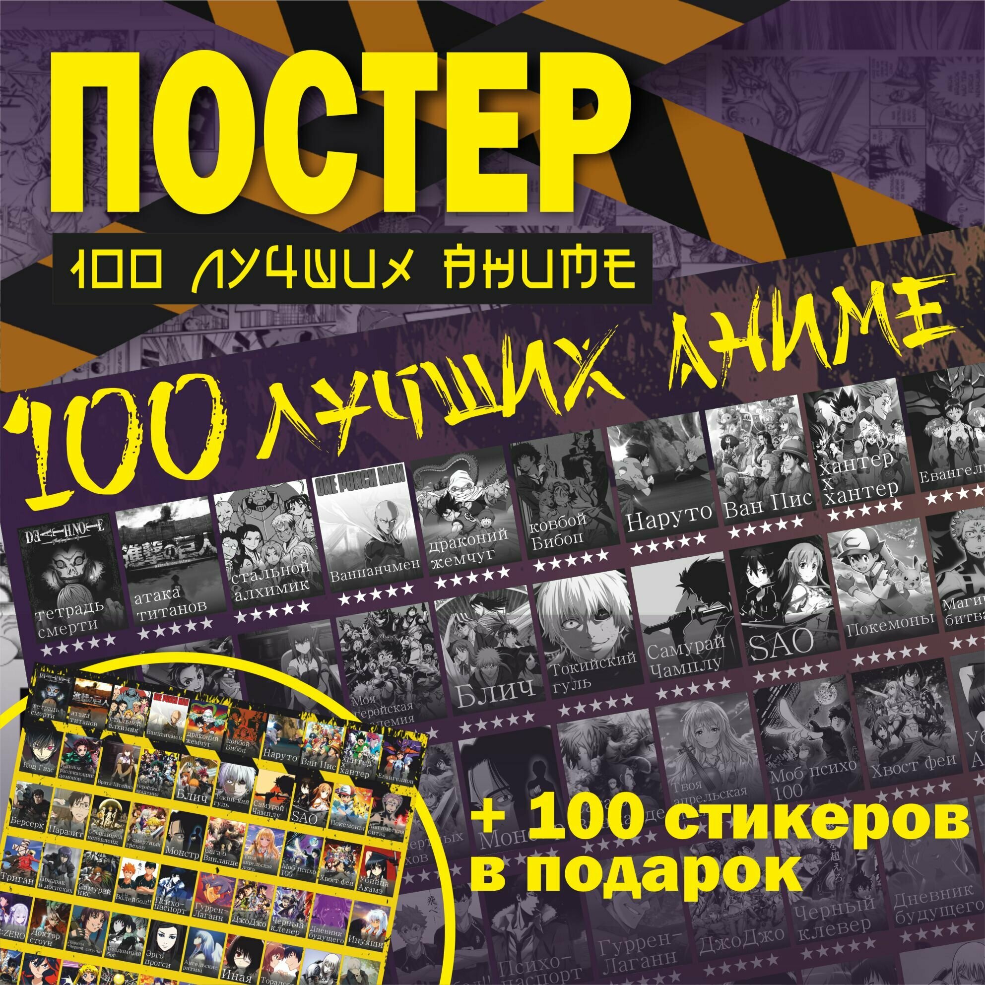 Постеры на стену плакаты интерьерные 100 лучших аниме