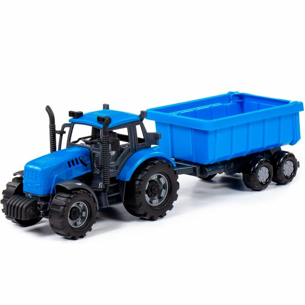 Трактор "Прогресс" с прицепом, детская инерционная машинка для мальчика, пластиковая машинка-игрушка для сюжетно-ролевых игр, в коробке, цвет синий