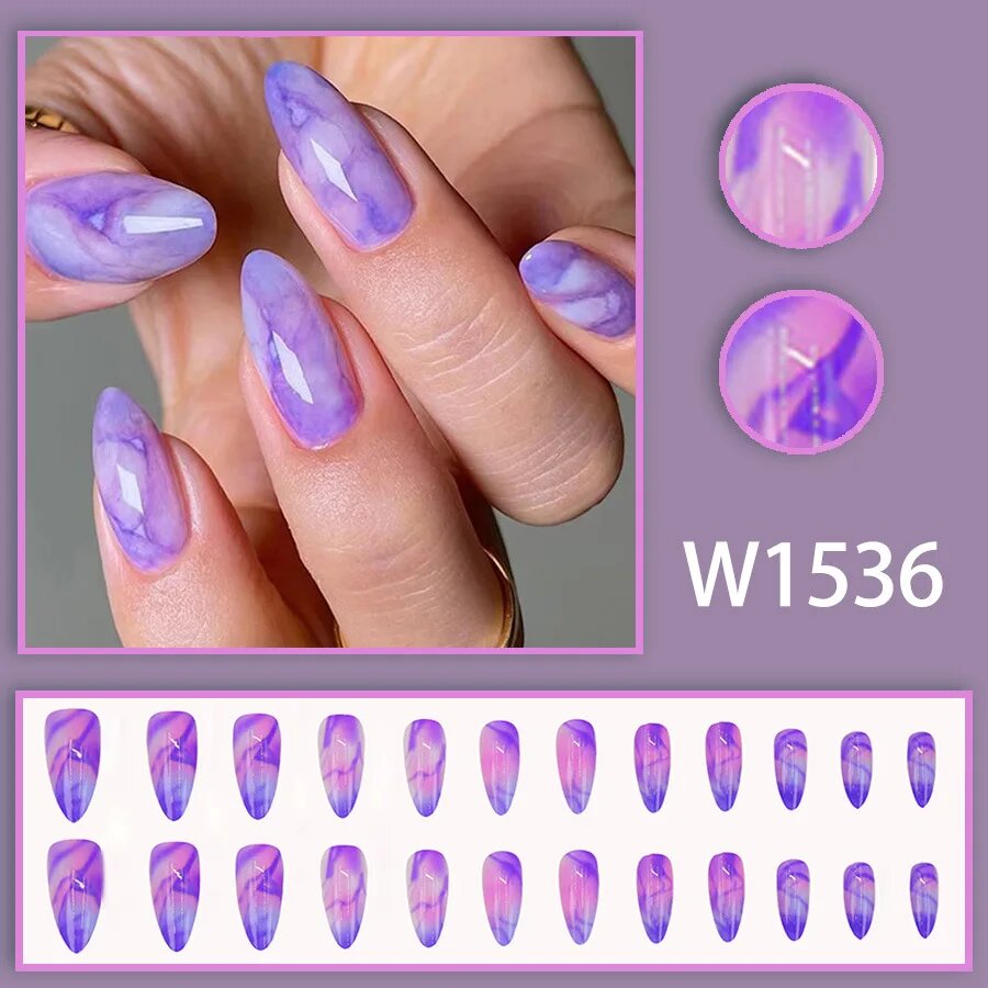 Накладные ногти W1536, фиолетовые, 24 шт.