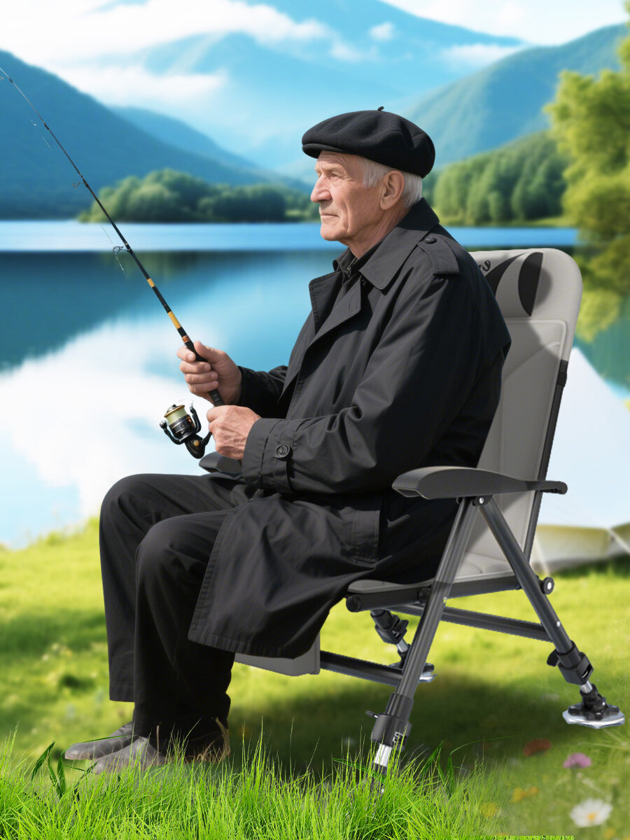 Удобное складное кресло для рыбалки и пикника с регулируемым спинкой и эргономичным дизайном, легкое и портативное, идеально активного отдыха на природе.