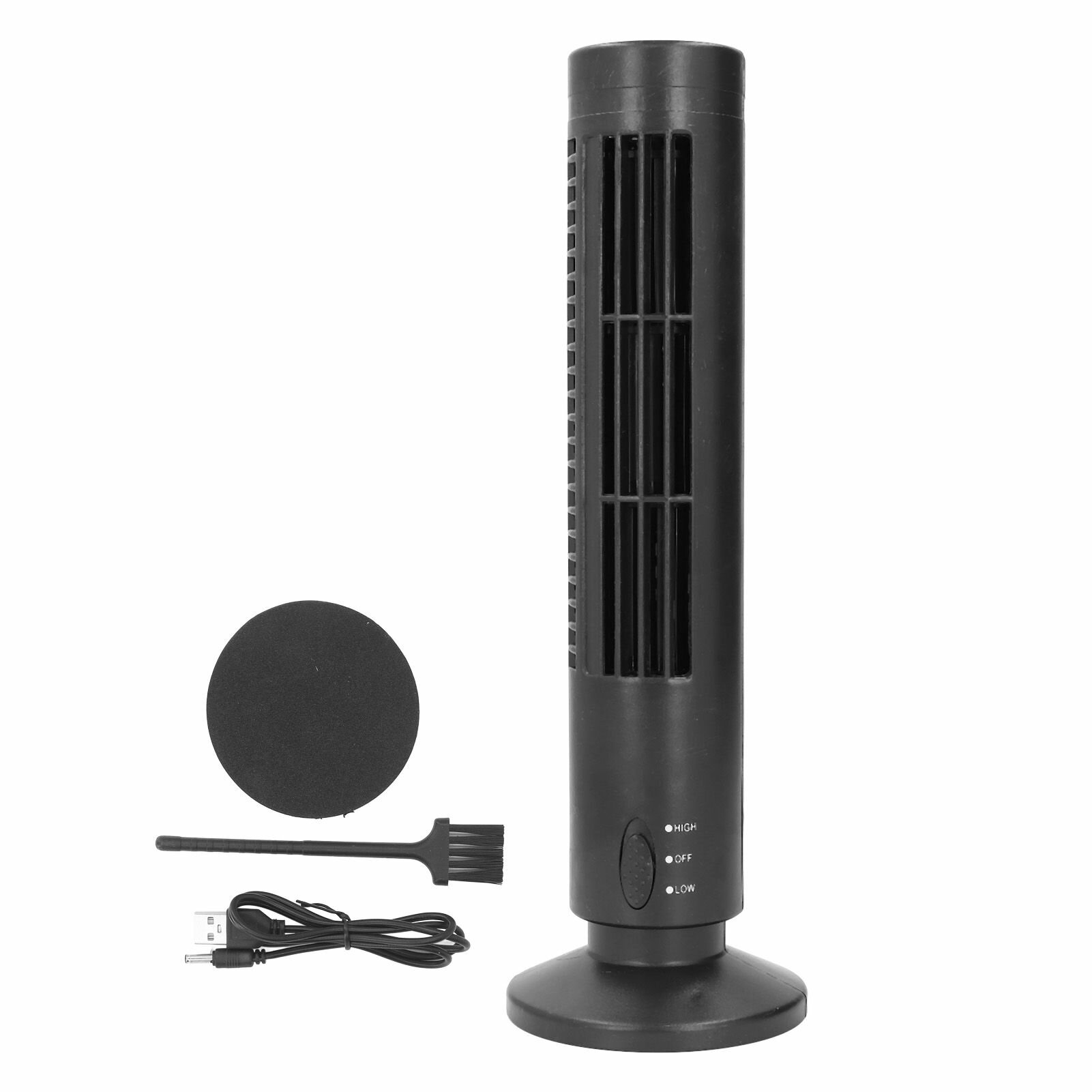 Вентилятор Tower Fan USB Bladeless 2 Speeds Бесшумный Энергосберегающий Портативный Вентилятор Tower Cooling Fan для Домашнего Офиса Черный