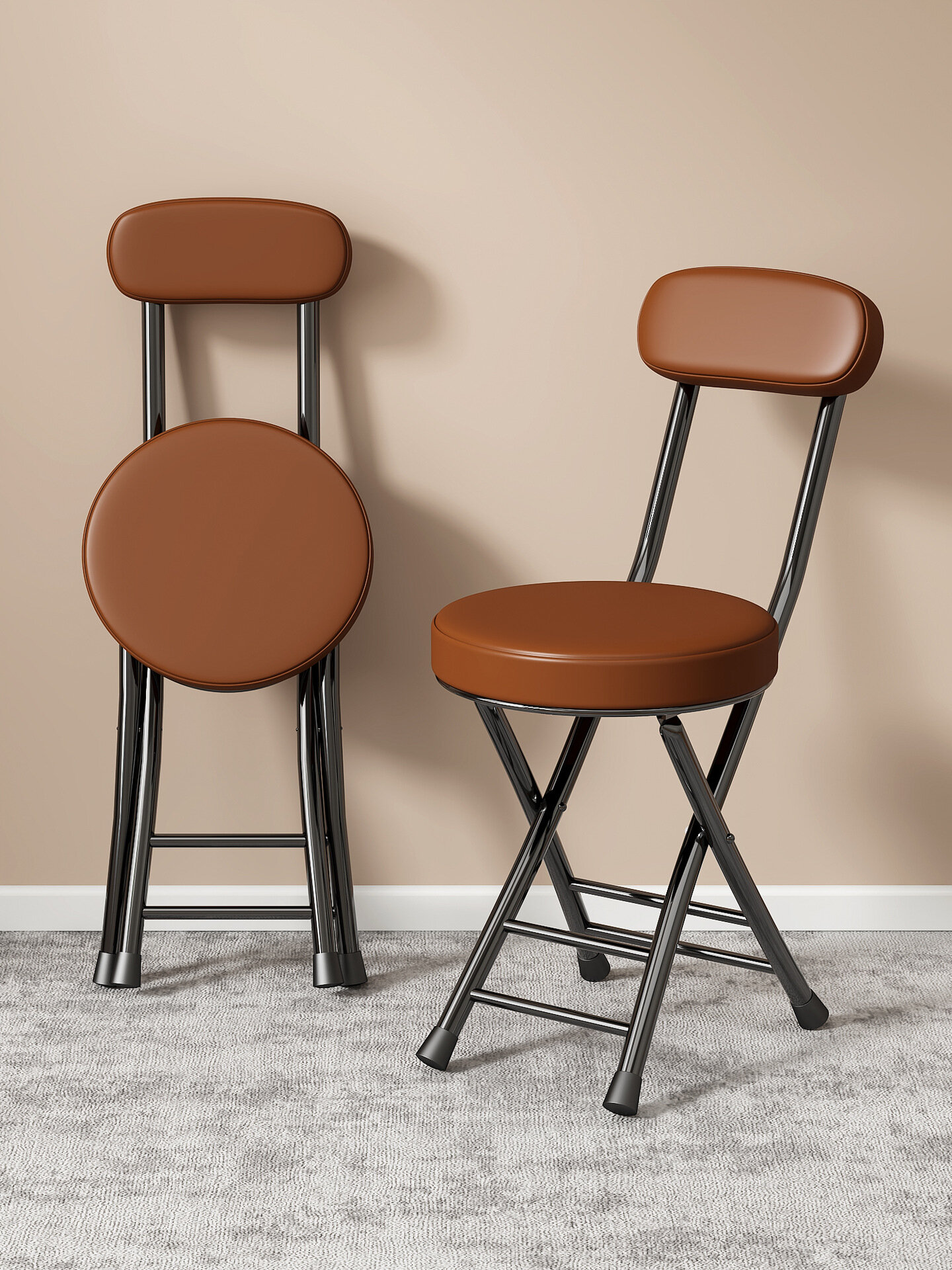 Табурет складной , для кухни, мягкий, искусственная кожа, коричневый, 1 штука