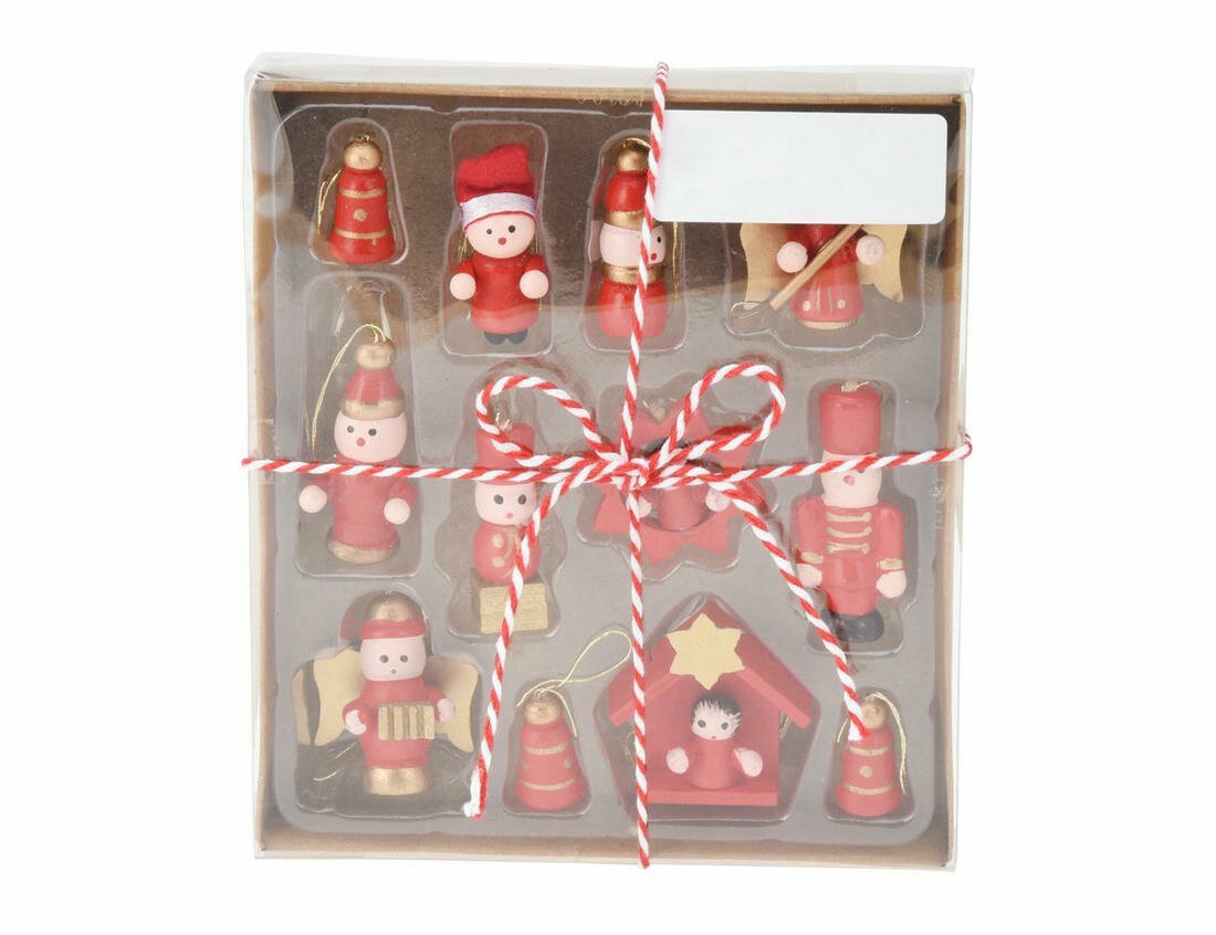 Набор ёлочных игрушек, дерево, красный, 12 шт, Koopman International