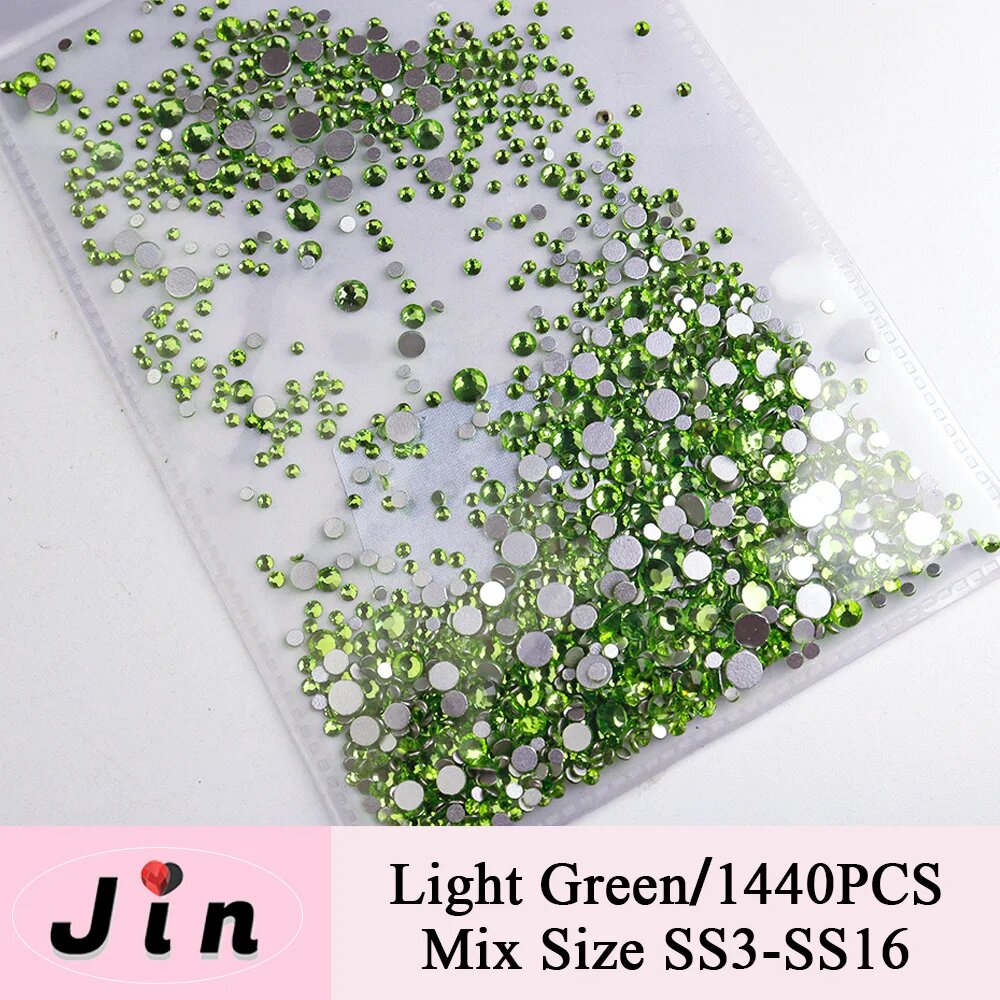 Стразы стеклянные черные JIN SS3-SS16 для декорирования Light green