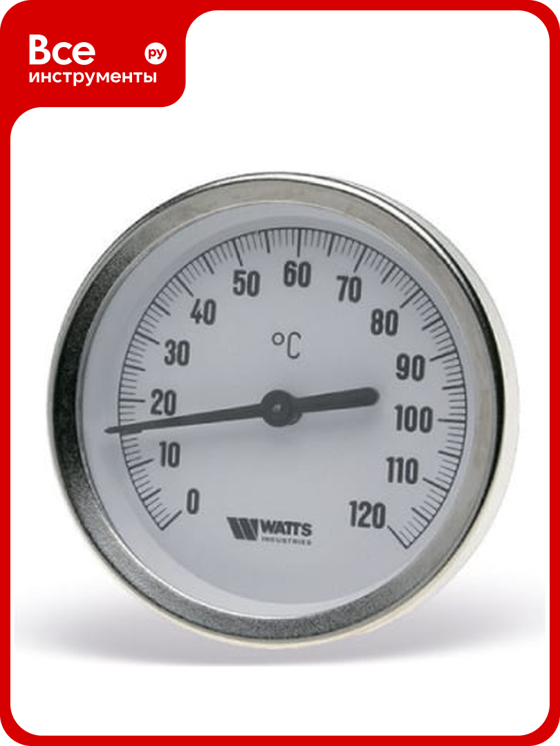 Термометр, F+R801, биметаллический F+R801 OR 63mm 0-120C, гильза 50 мм Watts 10005800