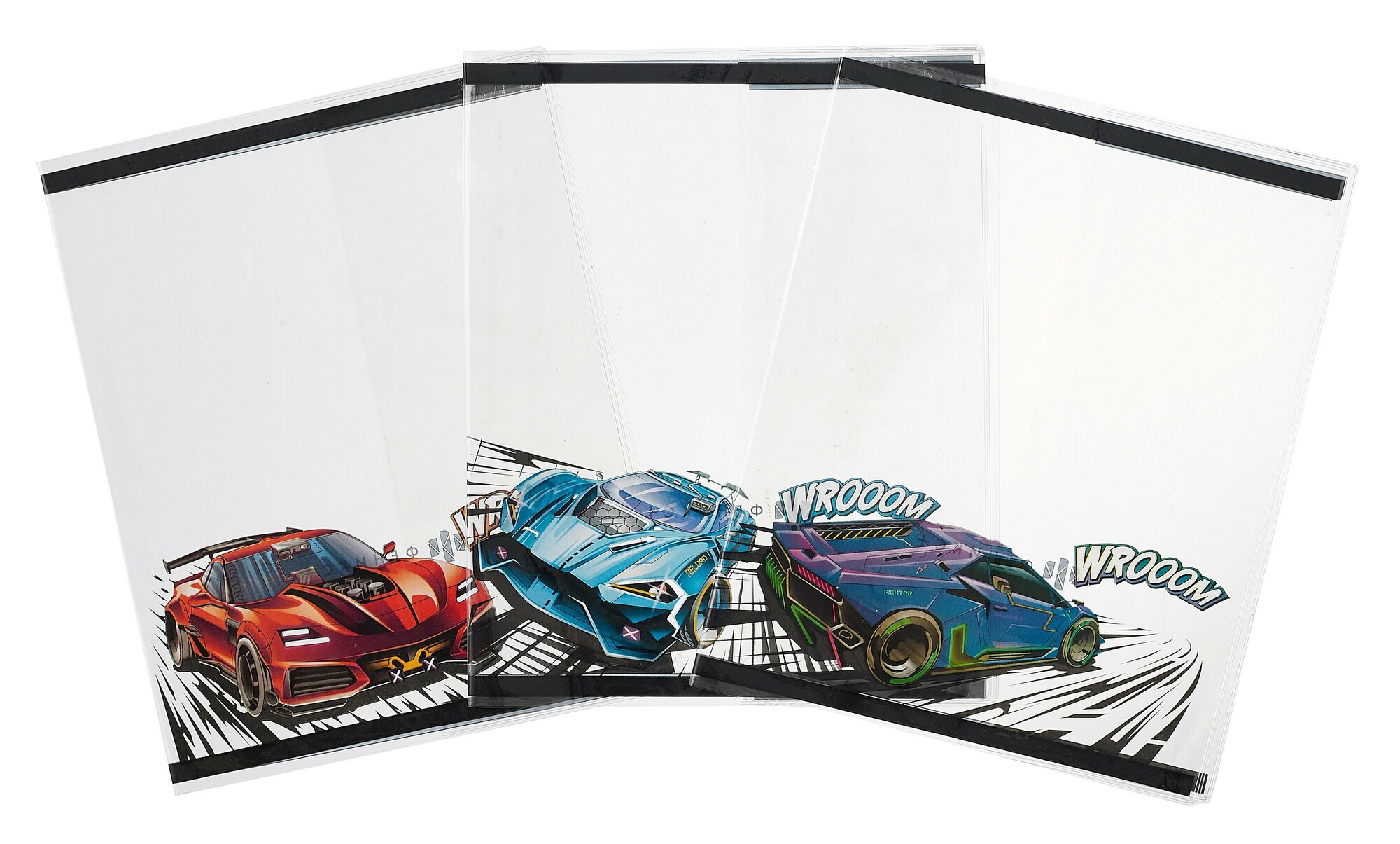 Обложки 03шт д/тетрадей "гонки" 350*216мм, ПВХ 120мкм, подвес