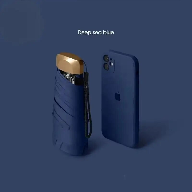 Мини-капсульный зонт, маленький карманный зонт от дождя, виниловый складной УФ-защита от ультрафиолета, ультралегкий зонт двойного назначения, Темно-синий