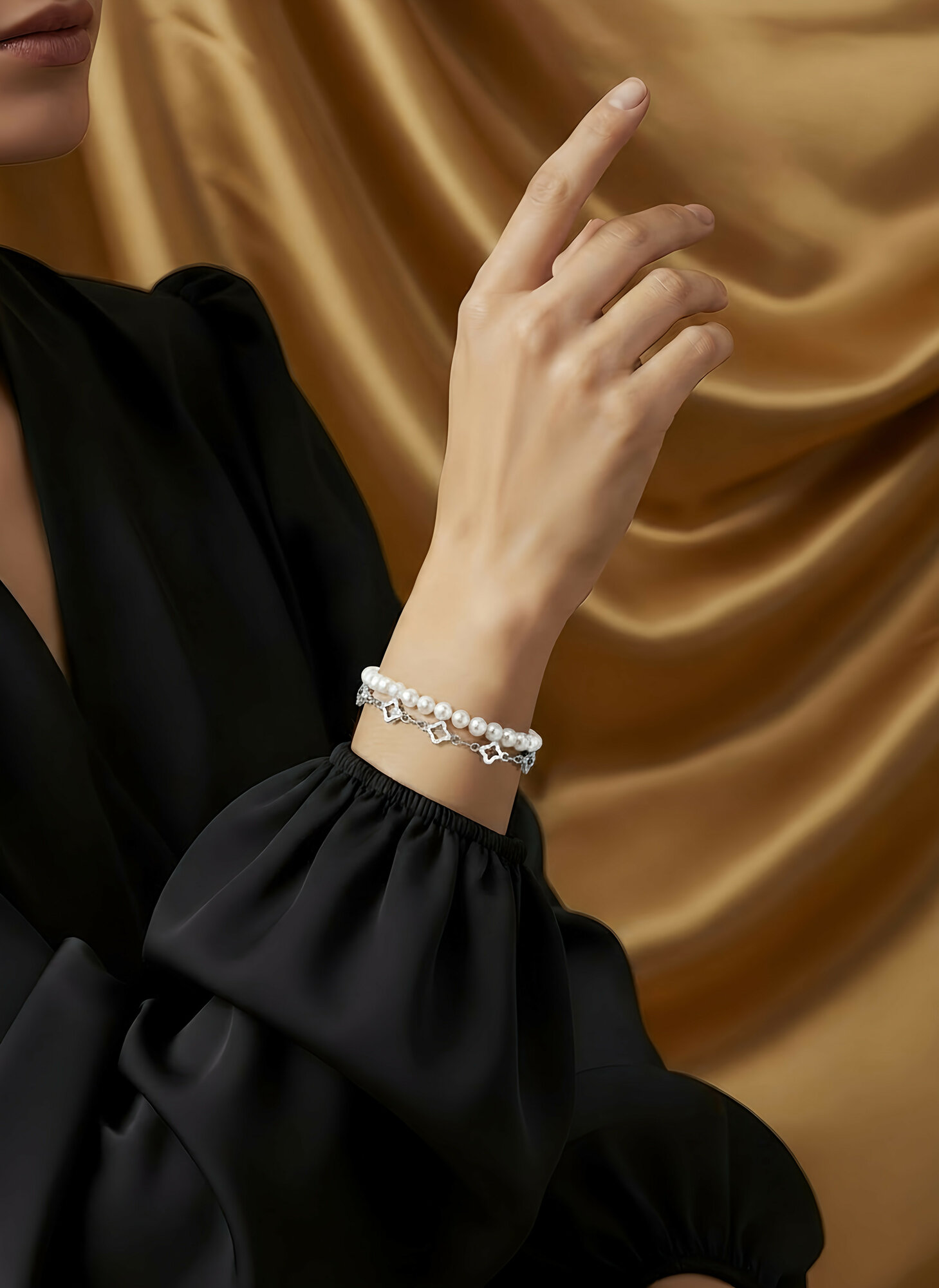 Плетеный браслет Altair Universe, жемчуг Swarovski синтетический, 1 шт., размер 18 см, размер one size — фото 1