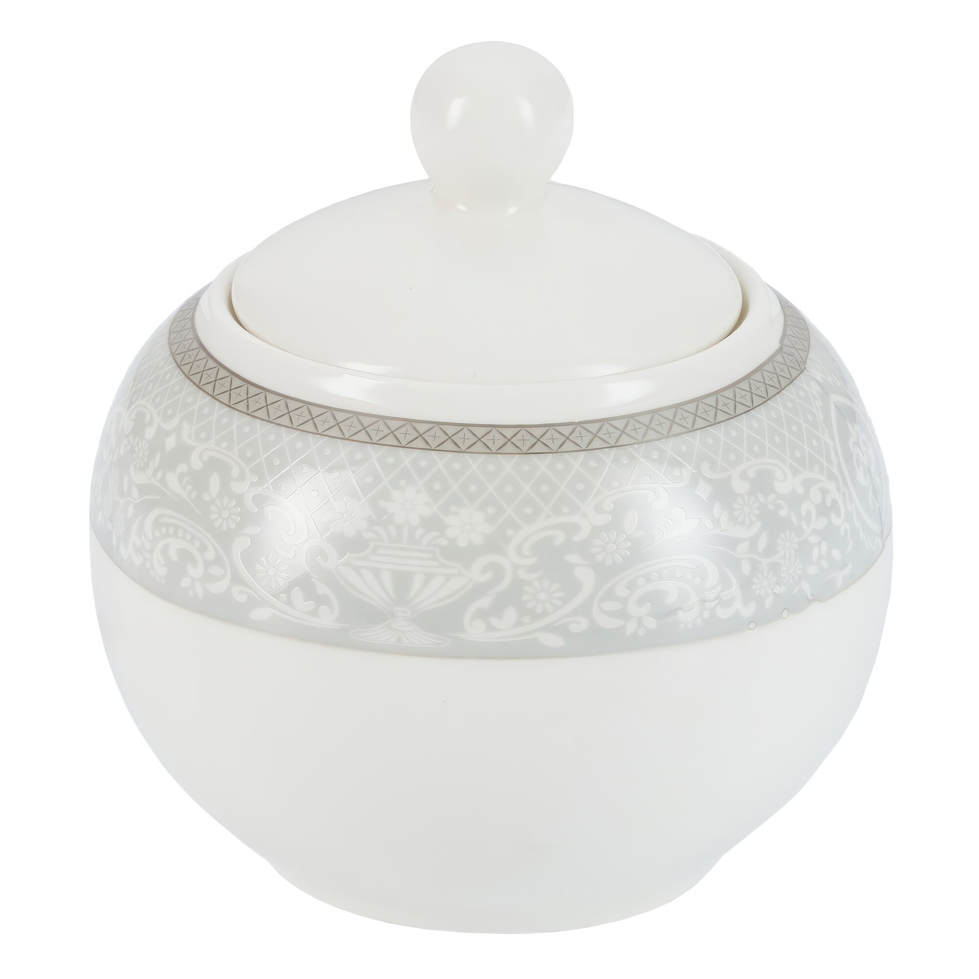 Сахарница Gipfel Annet 42790, 300 мл, круглая, фарфор, белый/серый