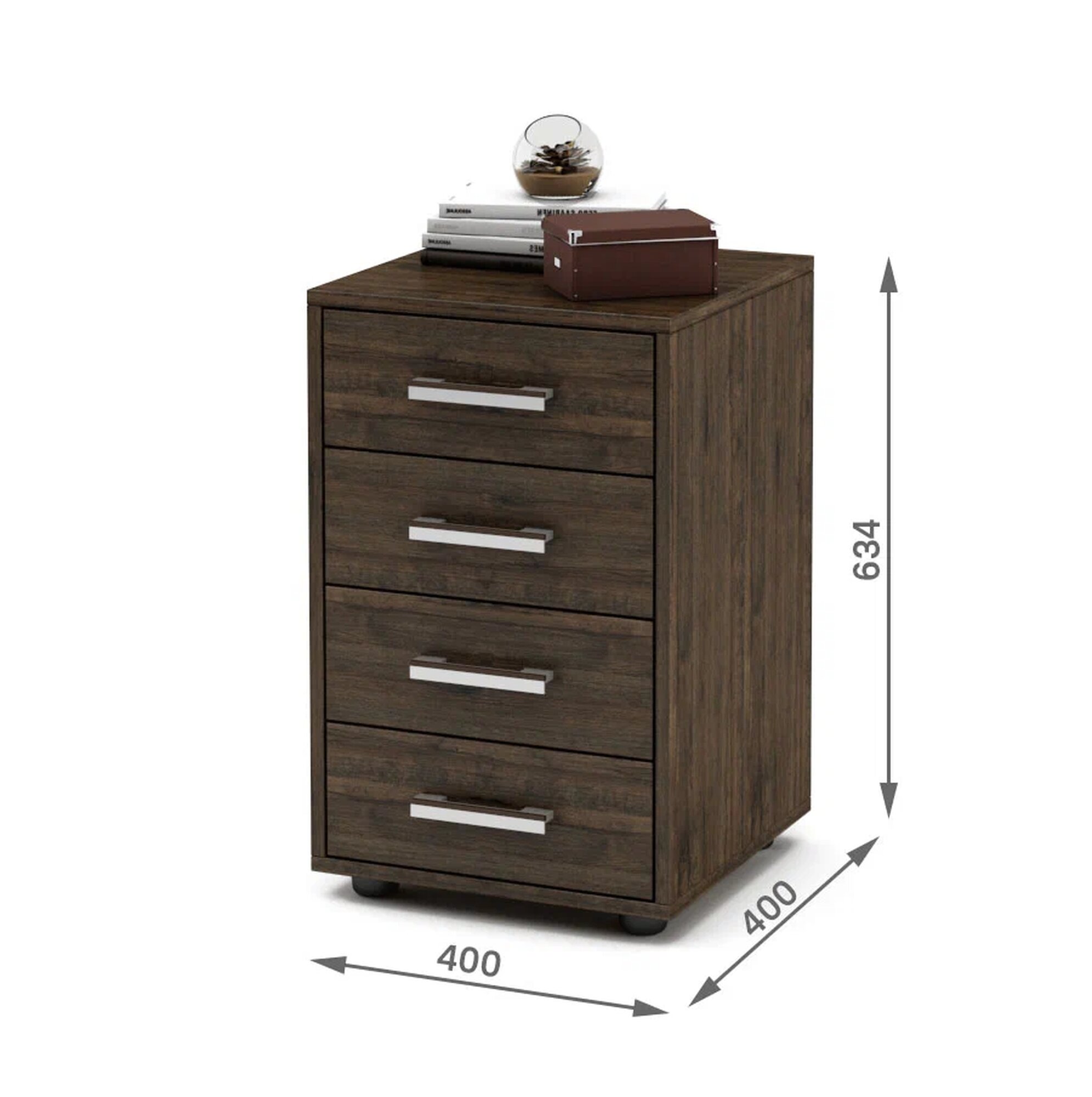 Комод ВМФ Остин (Ливерпуль)-2, дуб апрель тёмный, ЛДСП, 4 ящика, современный стиль, 63.4x40x40 см