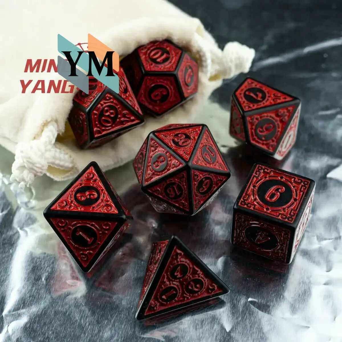 Дайсы для днд, кубики, кости + Крафт мешочек в подарок, Цвет: Красный, 7шт.