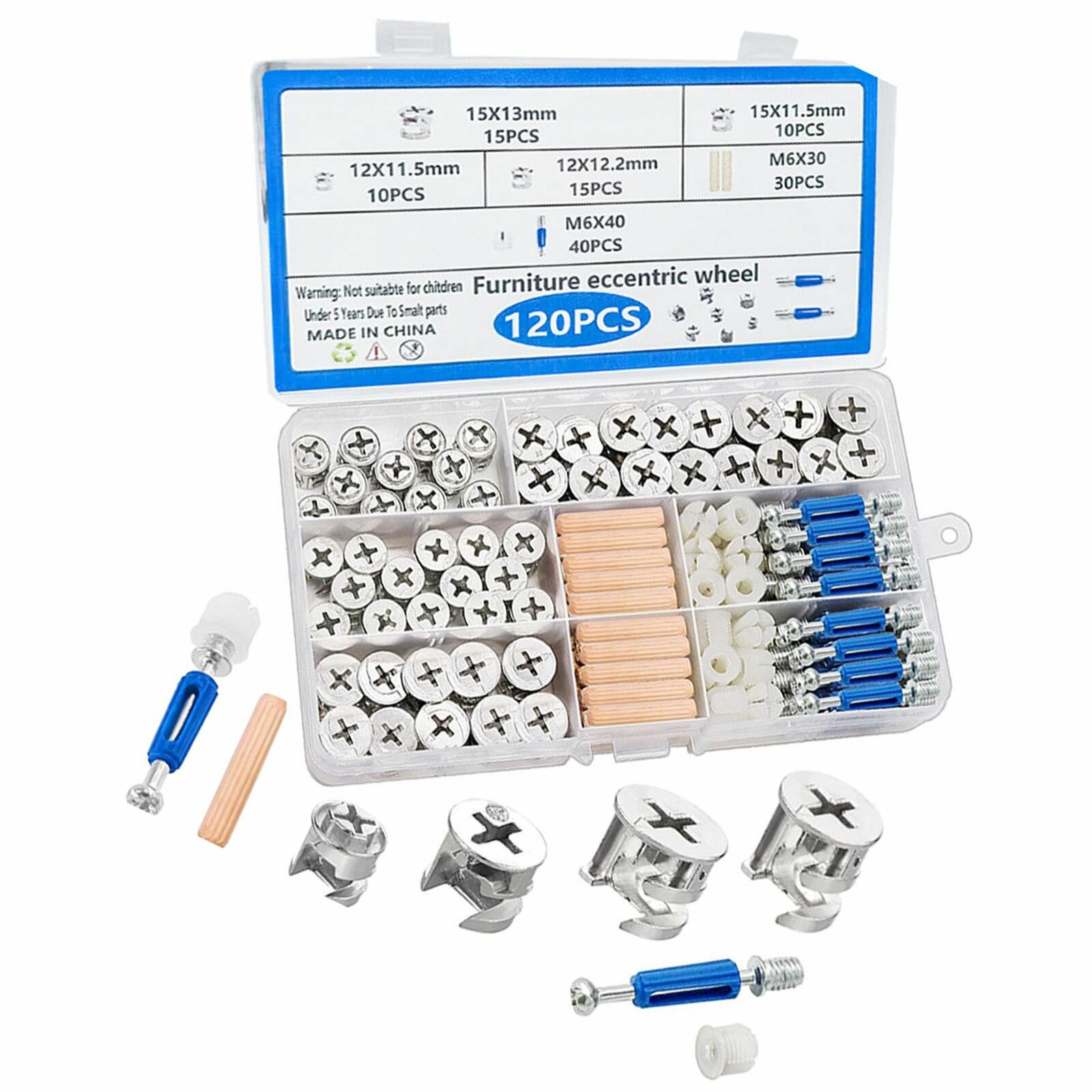 120шт Комплект соединителей для мебели Эксцентрики Болты Шканты