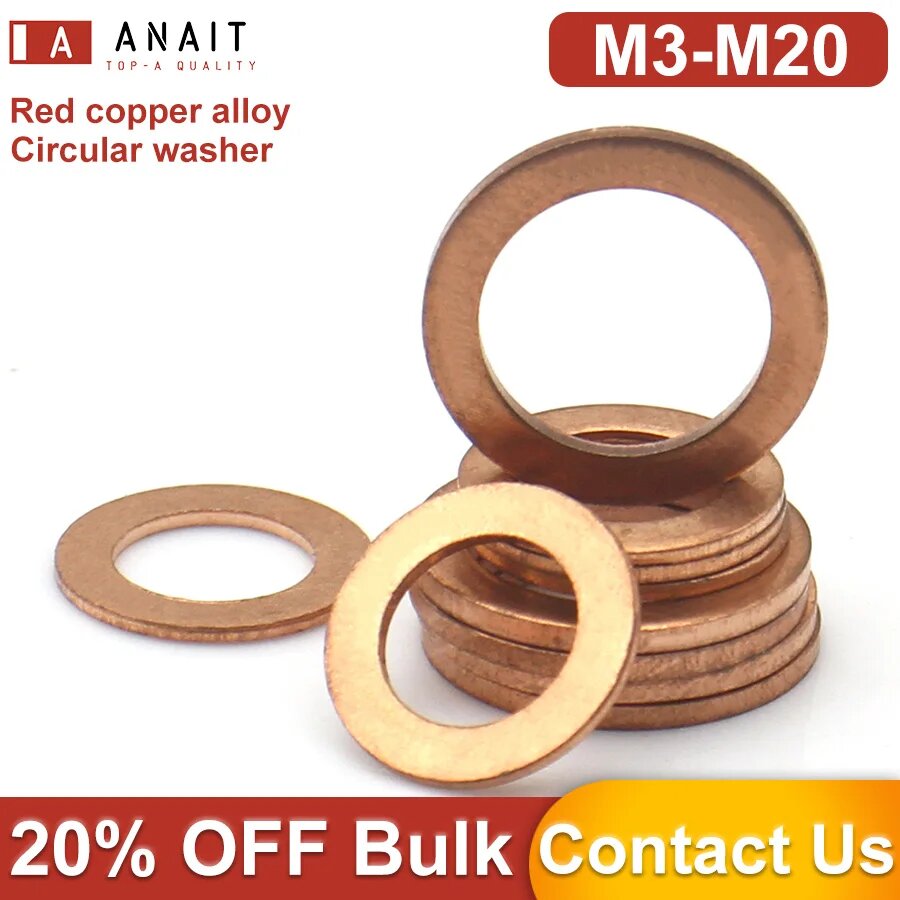 10 шт. M3 M4 M5 M6 M8 M10 M12 M14 M16 M18 M20 медные плоские шайбы уплотнительные кольца металлические прокладки отпариваемых для морских инструментов