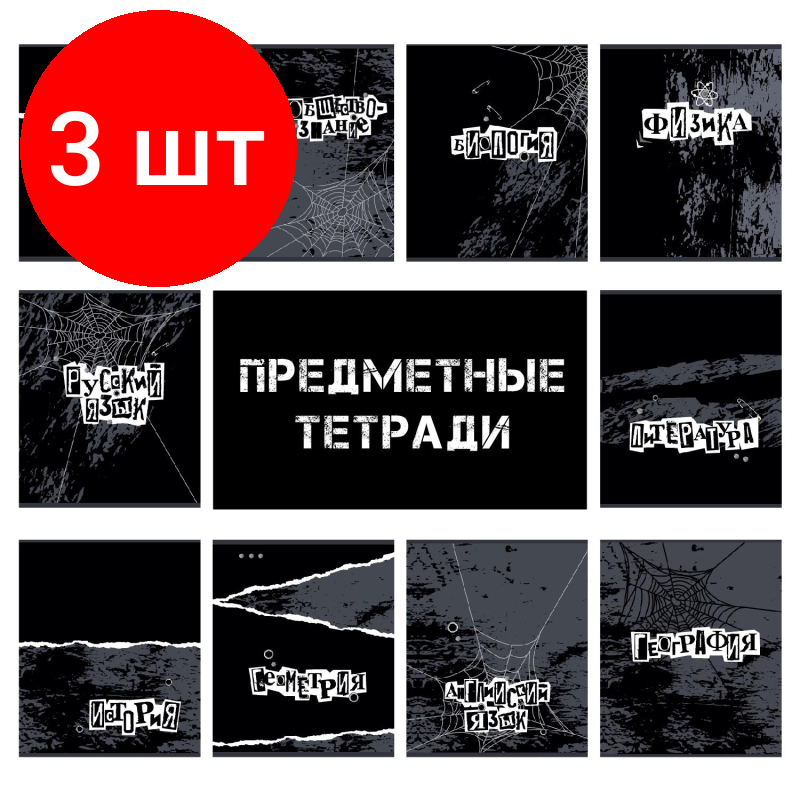 Комплект 3 упаковок, Тетрадь предметная набор №1 School/Комус Класс Панк 48л А5 10 предметов