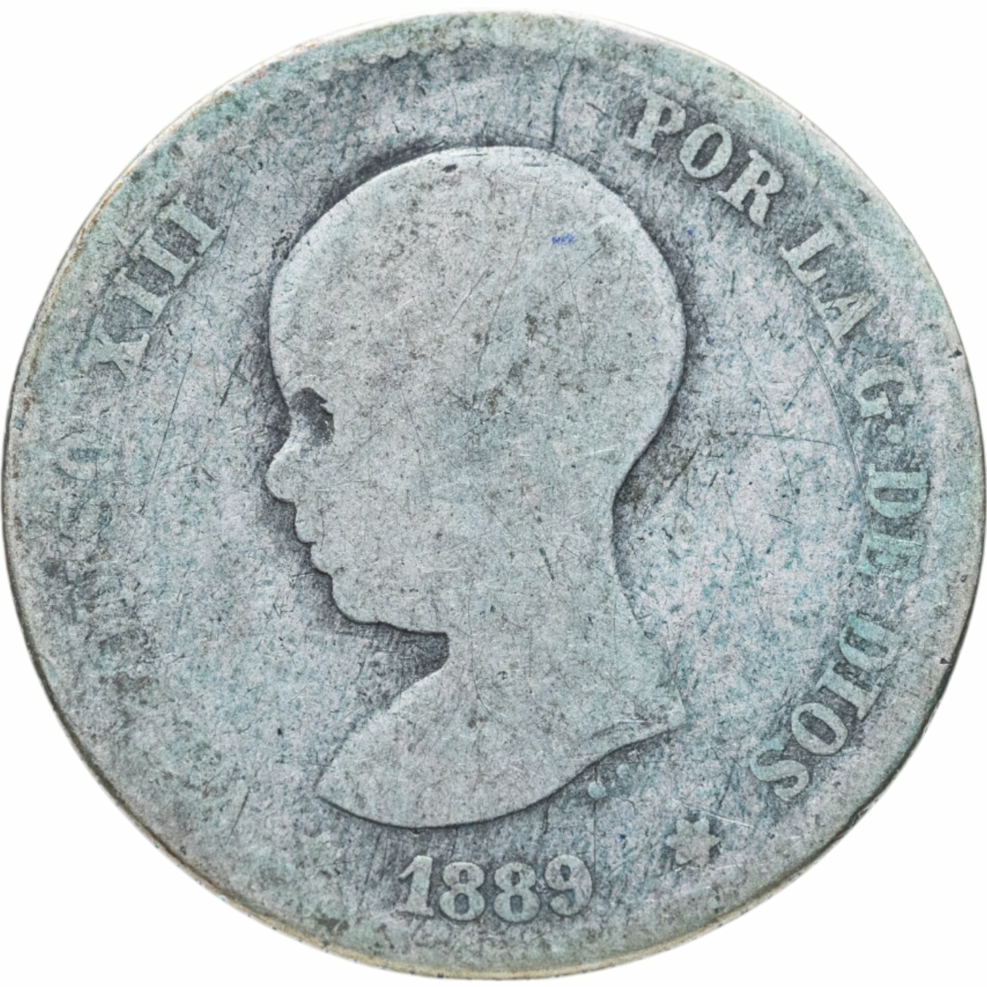 Испания 1 песета peseta 1889, Серебро 835, в сохранности VG