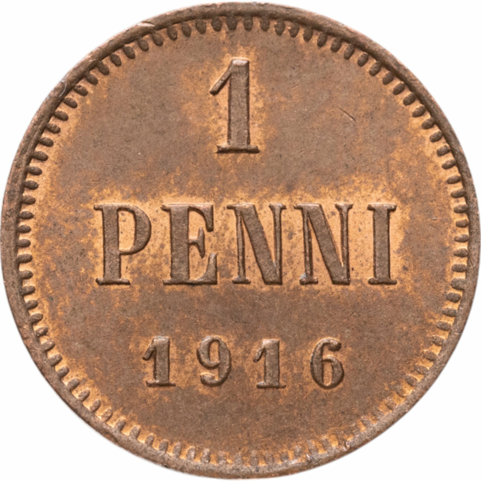 1 пенни 1916, монета для Финляндии, Медь, в сохранности UNC
