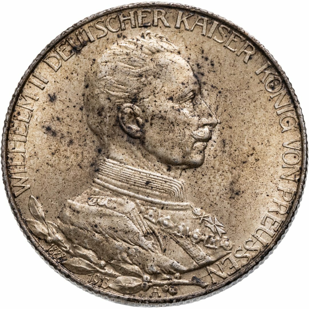 Германская империя Пруссия 2 марки 1913 "25 лет правления Вильгельма II", Серебро 900, в сохранности AU-UNC