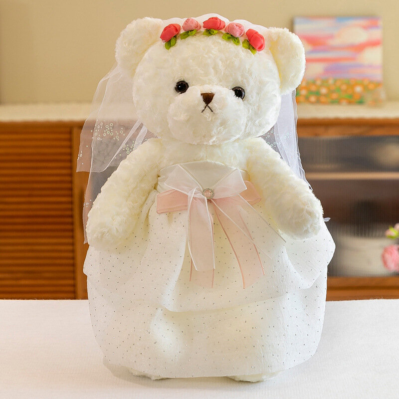 Белый женский плюшевый медвежонок для свадебного декора, размер 75 см, вес 1.295 кг, элегантный аксессуар