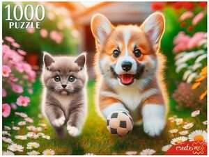 Пазл 1000 деталей Корги и британский котенок