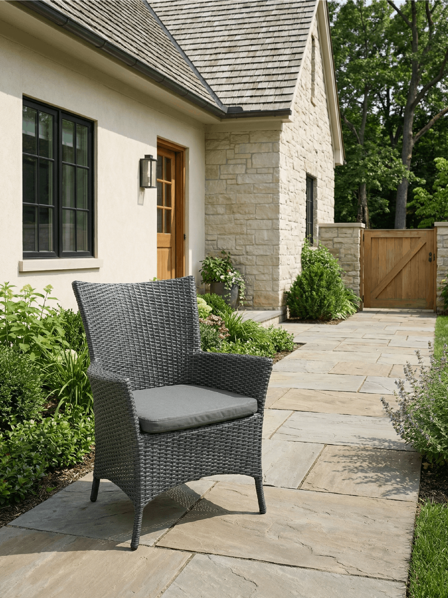 Кресло из ротанга, Kipr, Чёрный металлик, для дома, дачи, террасы и кафе, садовая плетёная мебель