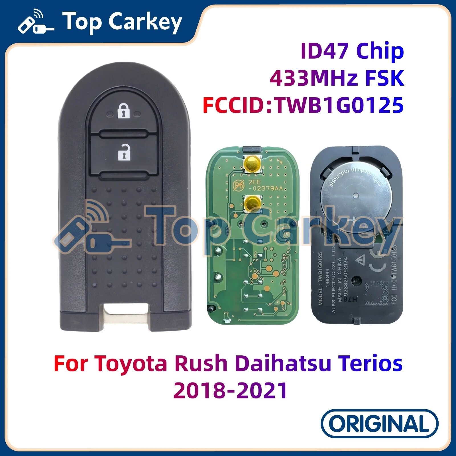 TopCarkey TWB1G0125 OEM смарт-ключ ID47 чип 433 МГц для Toyota Rush Wigo Agya для Daihatsu Terios Xenia