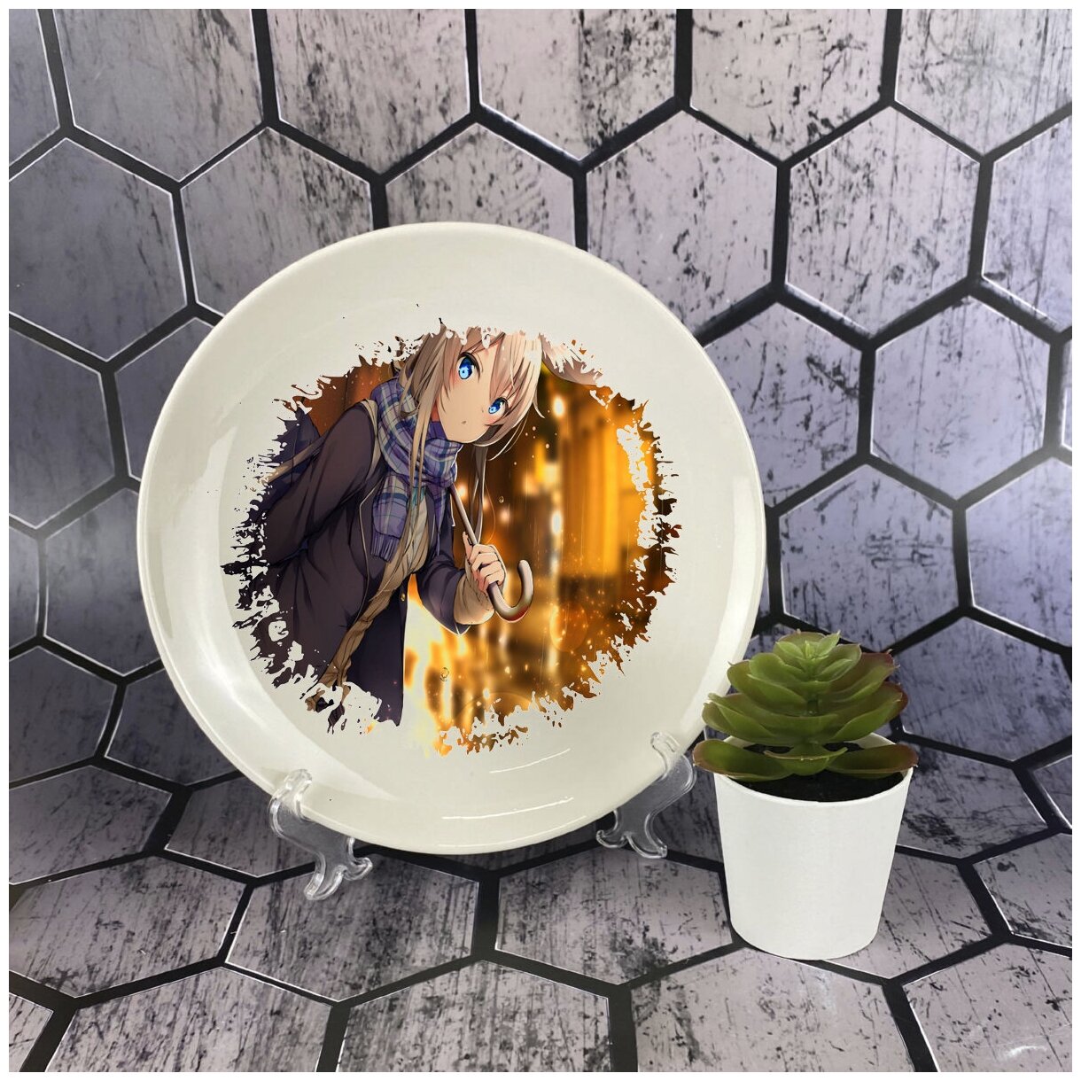 Тарелка Аниме зонт ушки юбка