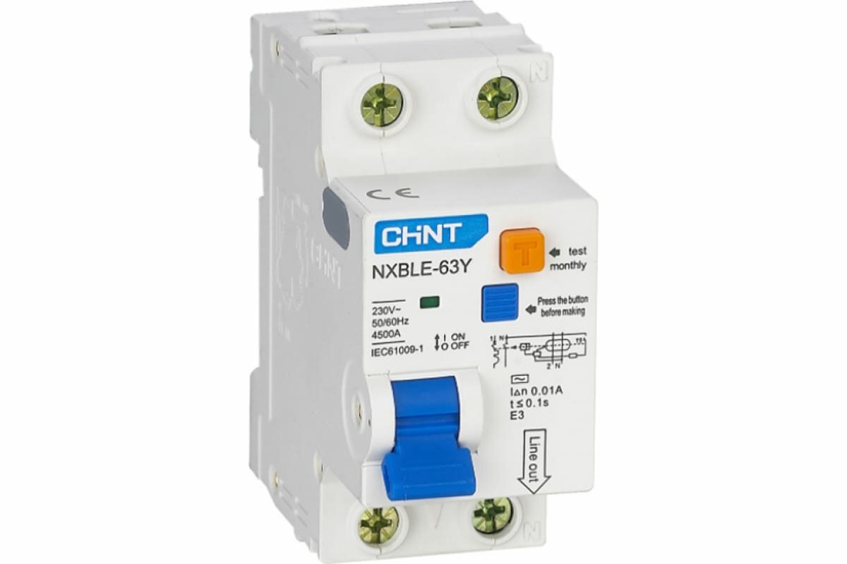 CHINT NXBLE-63Y 1P+N 25A 30mA дифференциальный автомат тип AC характеристика C 4.5kA