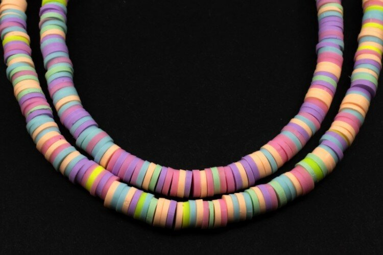 Бусины каучуковые плоские круглые 6х1мм, отверстие 1,8мм, разноцветный микс, 524-017, 1 нить (около 40 см, около 310шт)