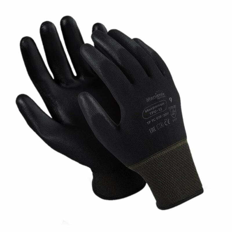 Перчатки рабочие Manipula Микропол ТРU-12/MG-161 нейлоновые с полиуретаном (число нитей 13, класс вязки 13, размер 10, XL)