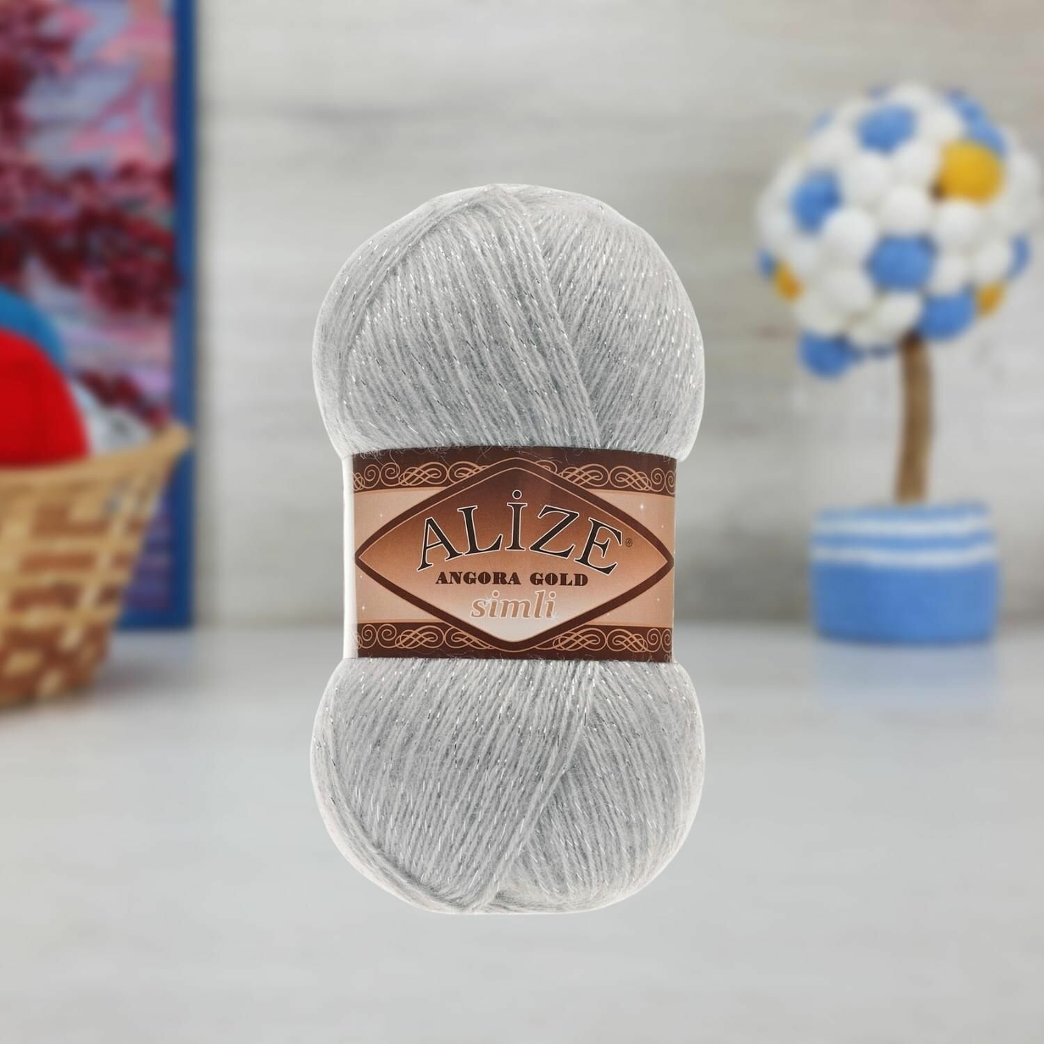Пряжа ALIZE ANGORA GOLD SIMLI, серый - 21, 5% металлик, 20% шерсть, 75% акрил, 5 мотков, 100 г, 500 м.