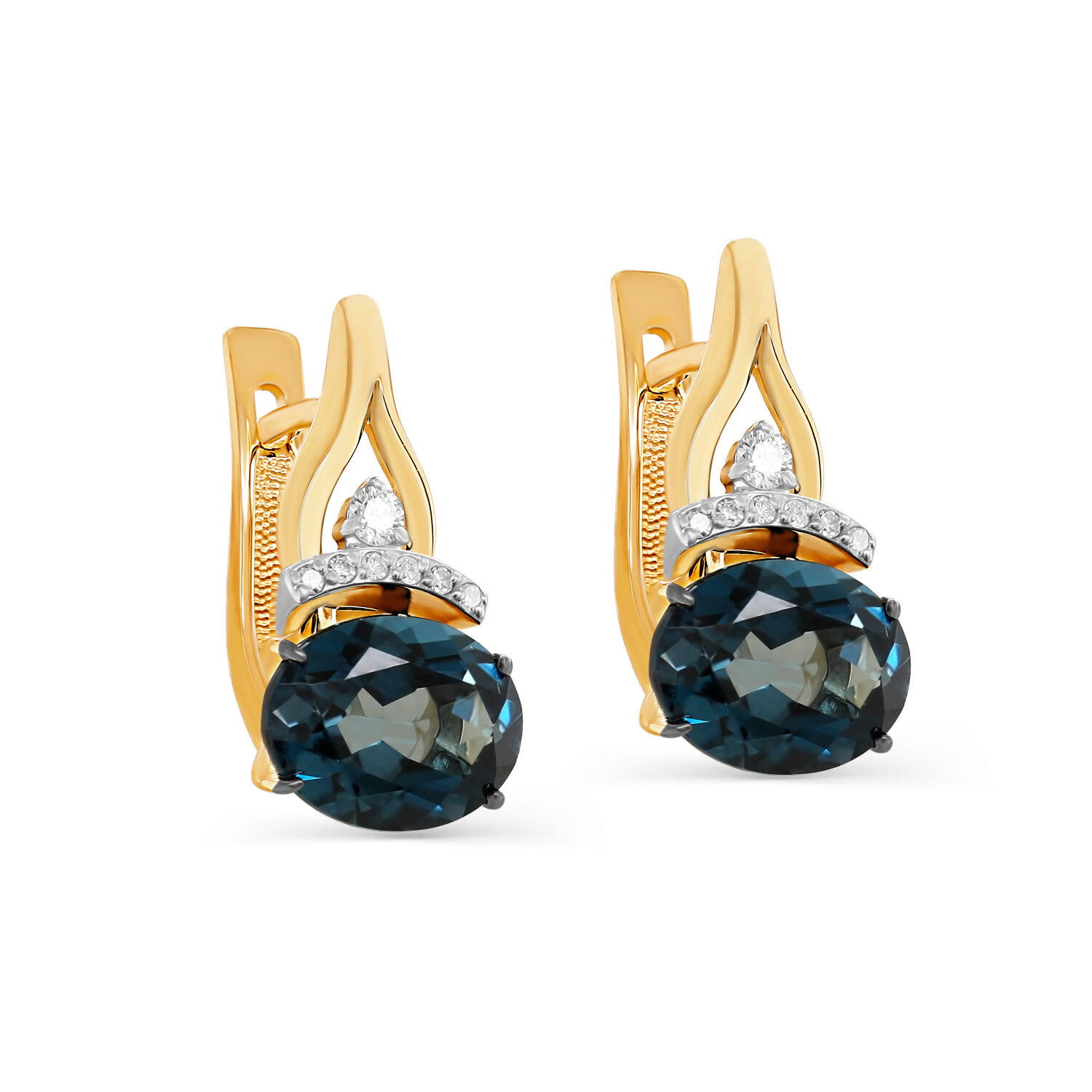 Серьги JEWELIN, желтое золото, 585 проба, бриллиант, топаз