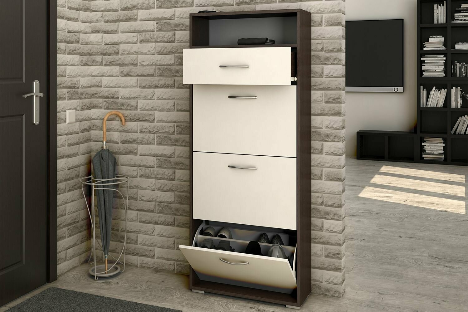 Обувница МногоМеб Мира 3.2 60х29х147 венге цаво, белый, ЛДСП