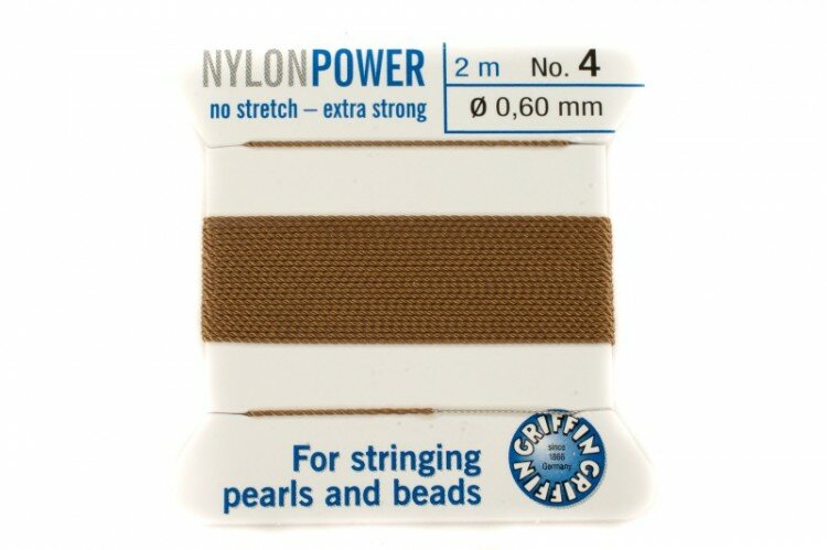 Нить для жемчуга и бисера Griffin с иглой, диаметр 0,6мм, длина 2м, цвет бежевый, 1030-128, 1шт