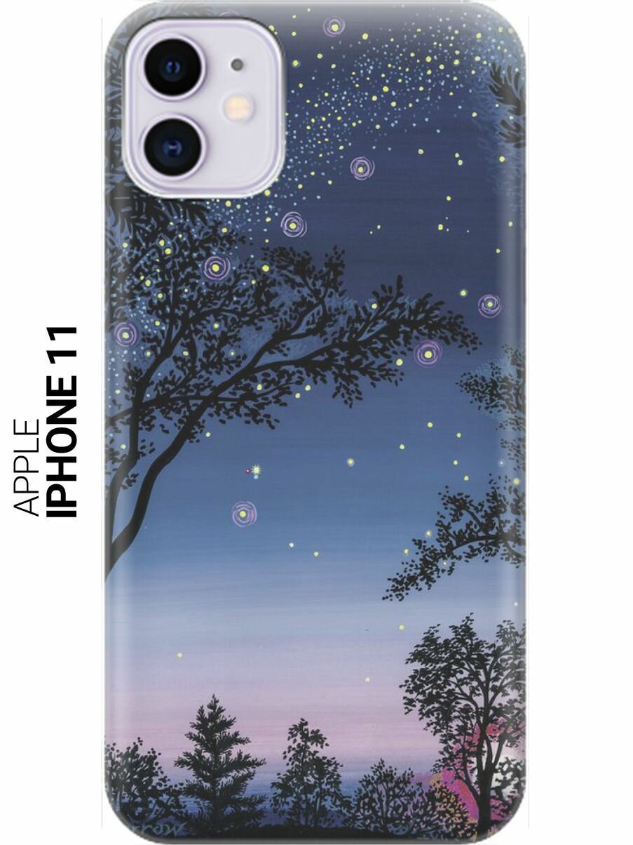 Силиконовый чехол на Apple iPhone 11 / Эпл Айфон 11 с рисунком "Деревья и звезды"