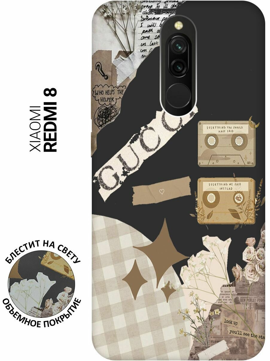 Матовый Soft Touch силиконовый чехол на Xiaomi Redmi 8, Сяоми Редми 8 с 3D принтом "GUCCI Stickers" черный