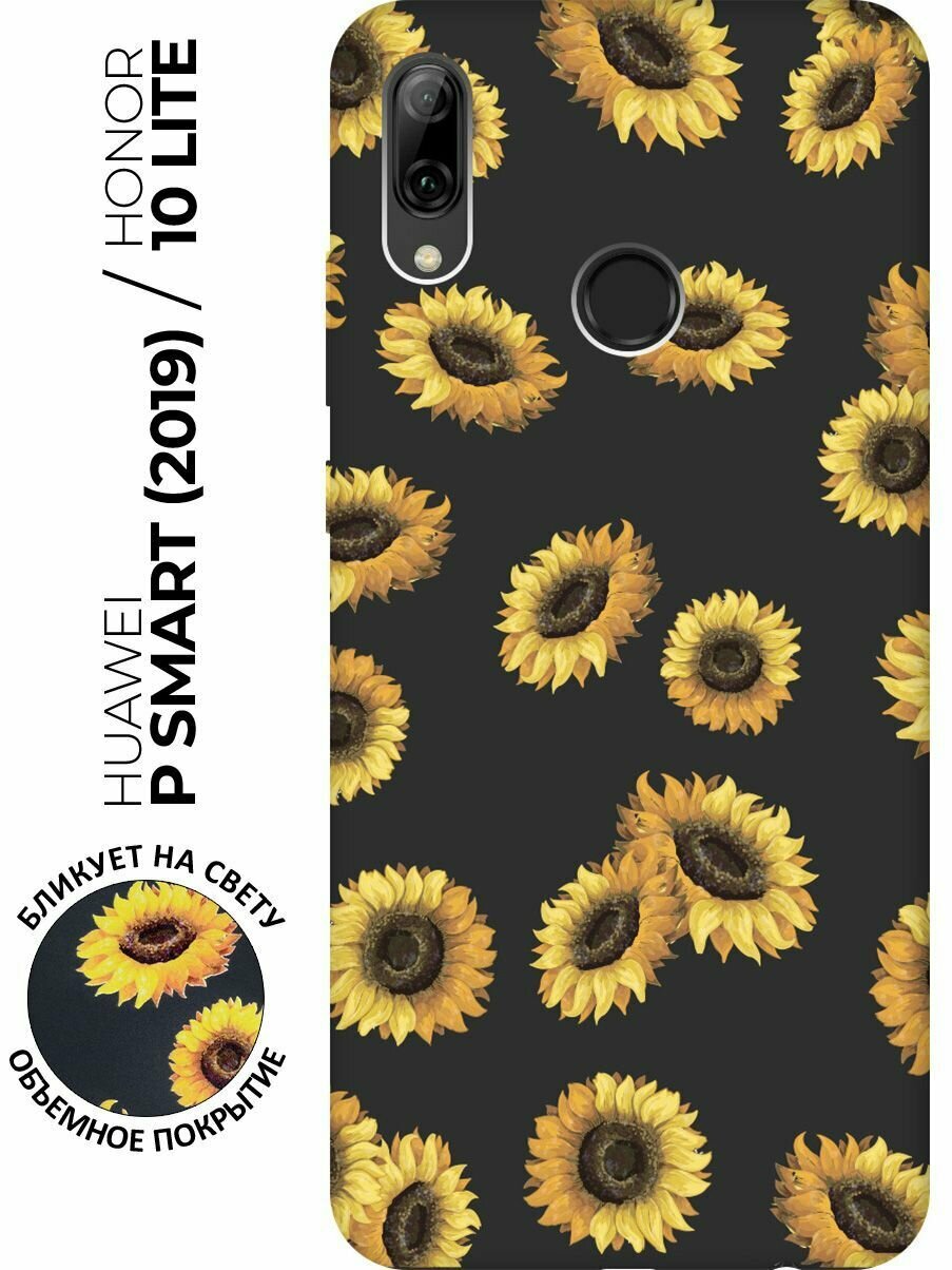 Матовый чехол Sunflowers для Honor 10 Lite / Huawei P Smart (2019) / Хуавей П Смарт (2019) / Хонор 10 Лайт с 3D эффектом черный