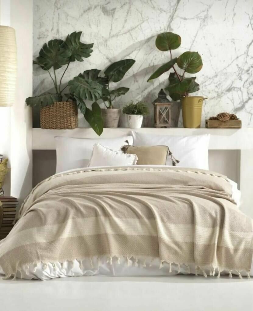 Плед Евро 200х220 Турция ALISA хлопок, бежевый