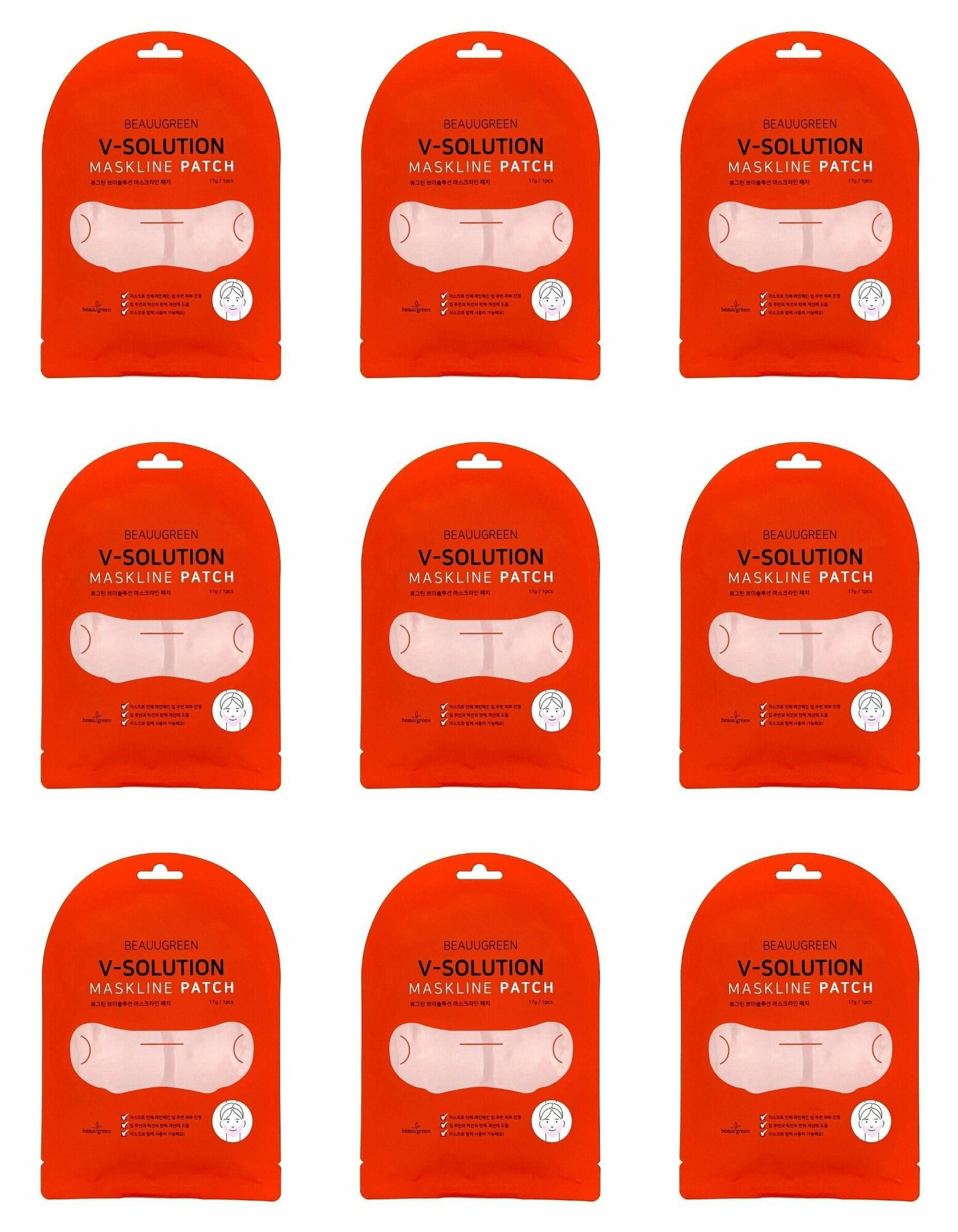 BEAUUGREEN Маска-патч для коррекции овала лица V-Solution Mask Line Patch 17г - 9 штук