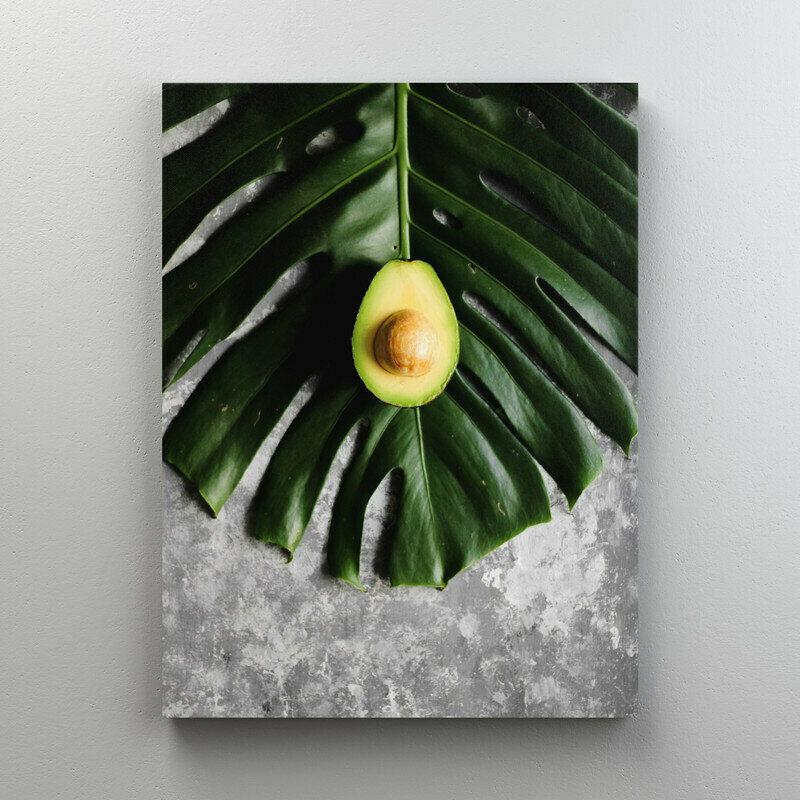 Интерьерная картина на холсте "Авокадо и монстера", размер 22x30 см