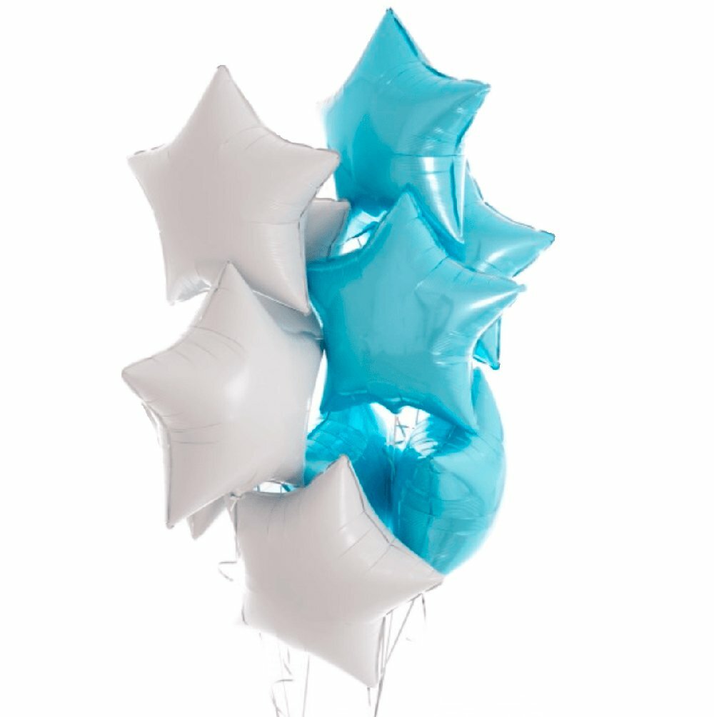 Композиция из белых и голубых шариков в форме звёзд