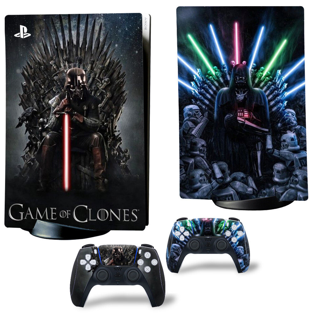 Наклейка виниловая защитная на игровую консоль Sony PlayStation 5 Fat Disc Edition, Game of Clones, полный комплект с геймпадами