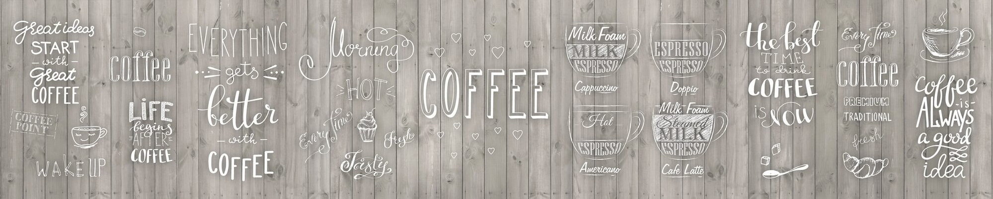 Кухонный фартук/стеновая панель МДФ для кухни 2800*600*6мм "Кофемания на досках"