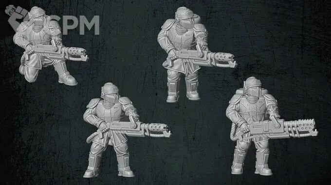 Warhammer 40000 Cadian Veterans Flamers/Огнеметчики ветераны с подставками