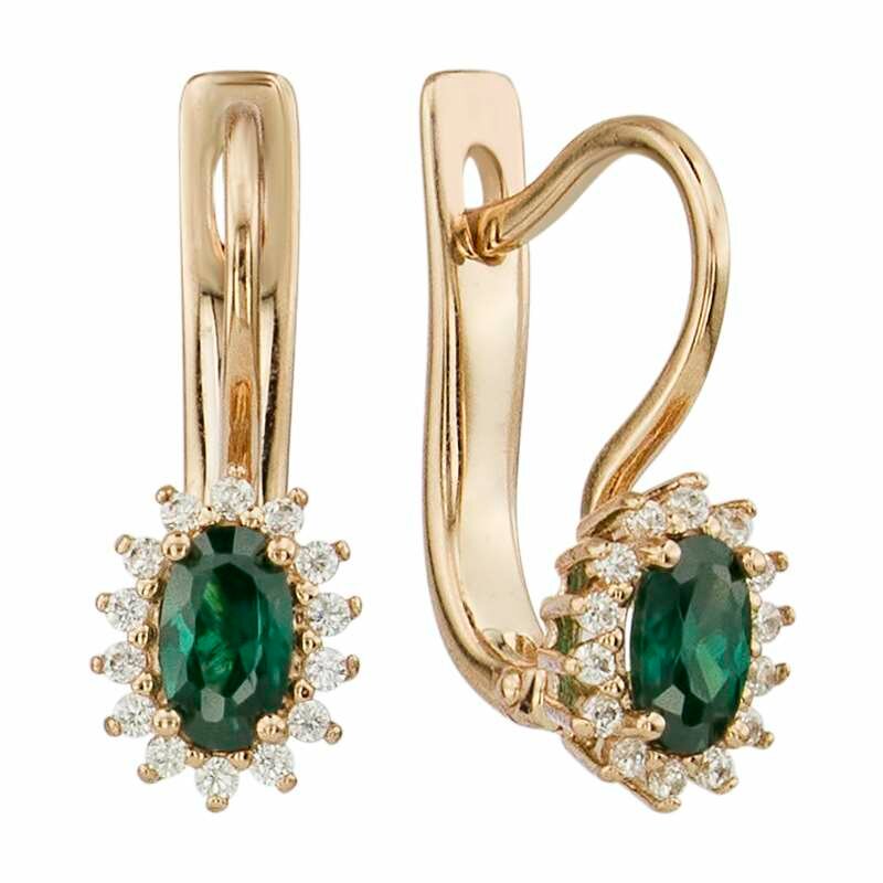 Серьги, красное золото, 585 проба, изумруд