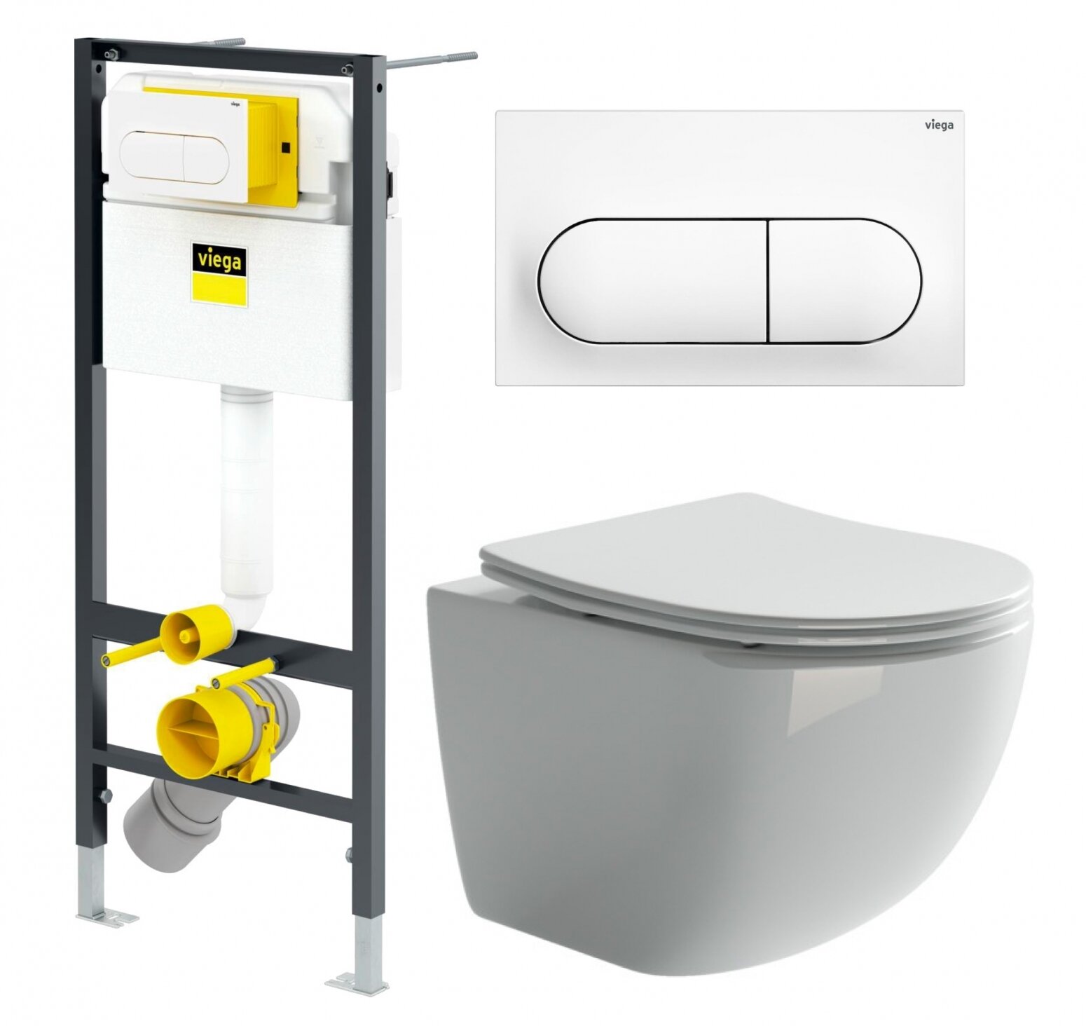 Комплект 3 в 1 инсталляция Viega Prevista 8524.11 + Унитаз подвесной Ceramica Nova Forma CN3009 + кнопка белая